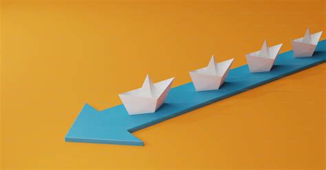 노란색 배경에 파란색 화살표가 있는 종이보트와 경로가 비즈니스 목표에 도달하고 있습니다 3d 렌더링 그림입니다 사진 Unsplash의 이쪽 이미지