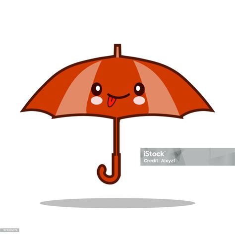 귀 엽 고 재미 있는 흰색 배경에 고립 된 인간의 얼굴 행복 벡터 일러스트 레이 션을 미소와 빨간 우산 문자를 엽니다 마스코트 디자인 요소 감정에 대한 스톡 벡터 아트 및