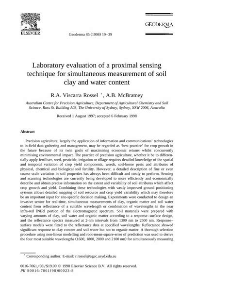 Pdf Laboratory Evaluation Of A Proximal Sensing Technique For