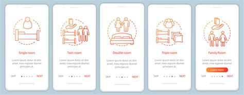 Hotel Room Types Onboarding Mobile App Screen Vector Template Booking