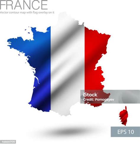 Франция Вектор Контурная Карта И Флаг Франции — стоковая векторная графика и другие изображения