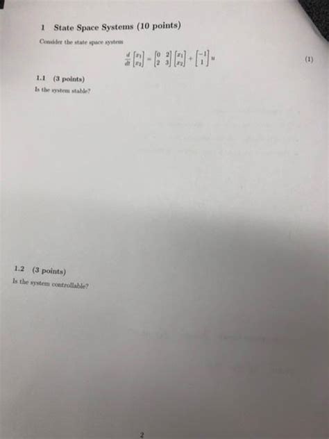 Solved 1 State Space Systems 10 Points Coinubler The Stafe