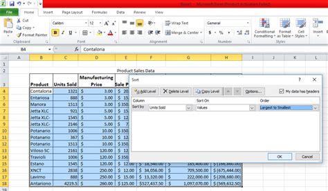 Sort Data Descending Based On Units Sold Excel Practice Assessment Tests