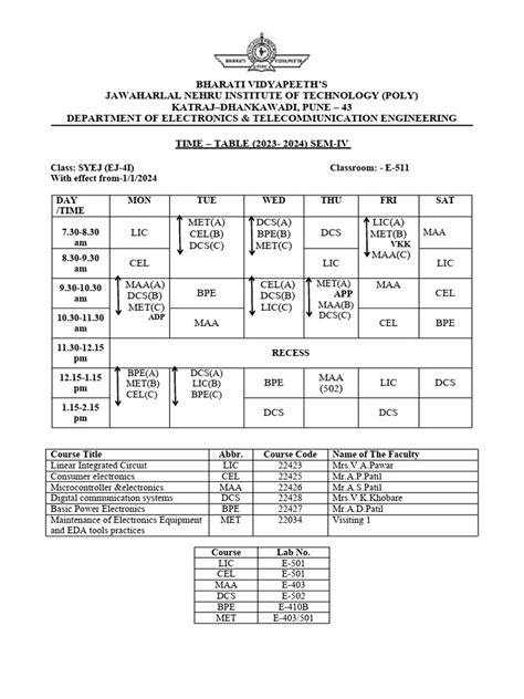 Time Table 2023 24 Even Sem Pdf Digital Electronics Electricity