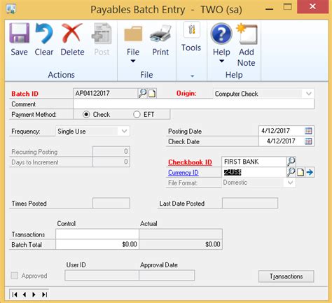 Microsoft Dynamics Gp How To Creating A Payables Check Batch Using A
