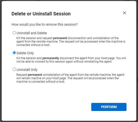 an uninstall option to remove the software from the client screenconnect