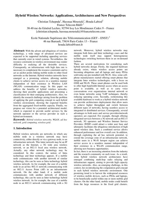 Pdf Hybrid Wireless Networks Applications Architectures And New Perspectives