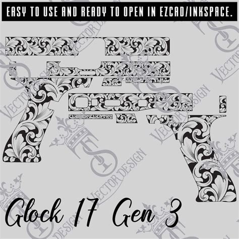 Glock 17 Gen 3 Scroll Vector Design Engraving Files Pistol Engrave Vector Laser Engraving Svg
