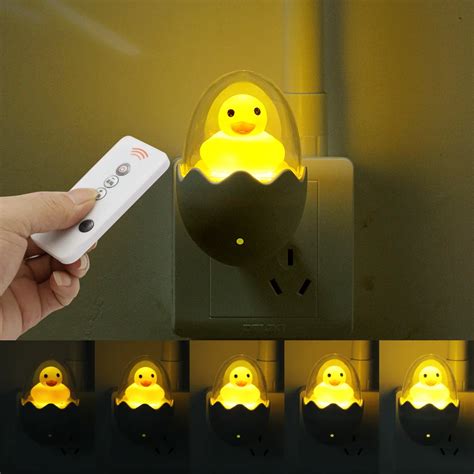 Cute Yellow Duck LED Night Light Sensor Control Dimmable Lamp Remote Control EU Plug 220V For