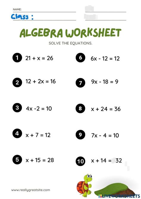 Algebra Online Exercise For Grade 6 Algebra Worksheets Algebra Equations Worksheets Basic
