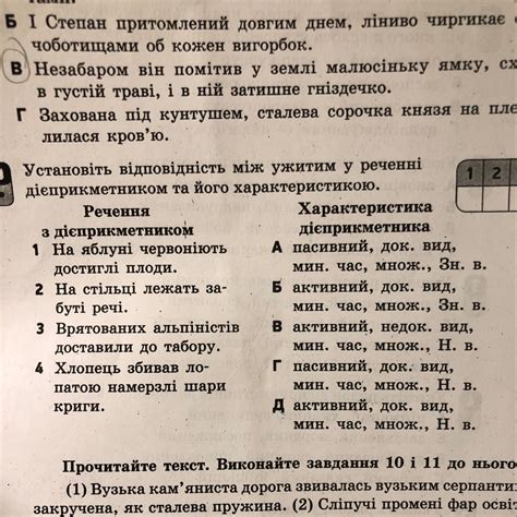 Установіть відповідність між ужитися у реченні дієприкметником та його характеристикою