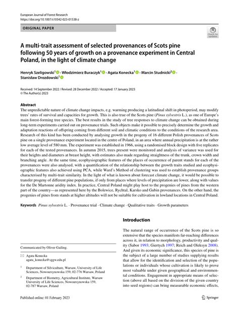 Pdf A Multi Trait Assessment Of Selected Provenances Of Scots Pine