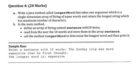 Solved Question 4 20 Marks A Write A Java Method Called