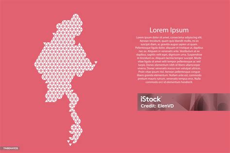 미얀마 지도 배너 포스터 인사말 카드에 대 한 노드와 핑크 산호 색상 배경에 기하학적 패턴을 반복 흰색 삼각형에서 추상적 인