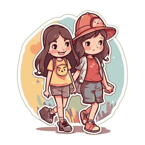 함께 길을 걷는 두 만화 아이 벡터 가장 친한 친구 상표 만화 Png 일러스트 및 벡터 에 대한 무료 다운로드 Pngtree