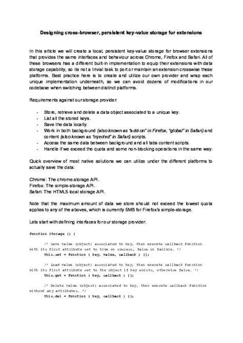 Pdf Designing Crossbrowser Persistent Keyvalue Storage For Extensions