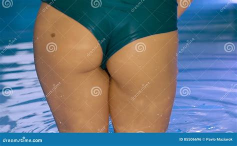 Close Up Of Wet Girl`s Buttocks Posing In Bikini In Basin Stock Footage