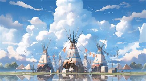 Premium Ai Image There Are Many Teepees That Are Sitting In The Water Generative Ai
