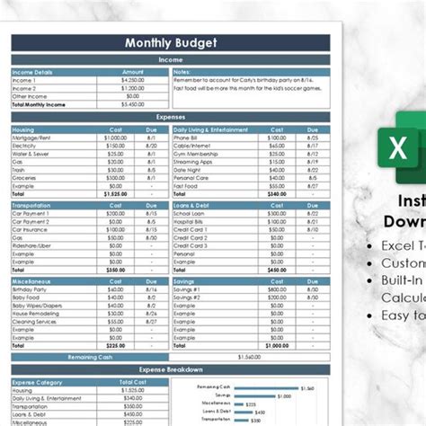 Minimalist Ms Excel Budget Template Spreadsheet Etsy