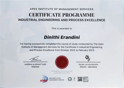 completed industrial engineering and process excellence course dinithi erandini posted on the