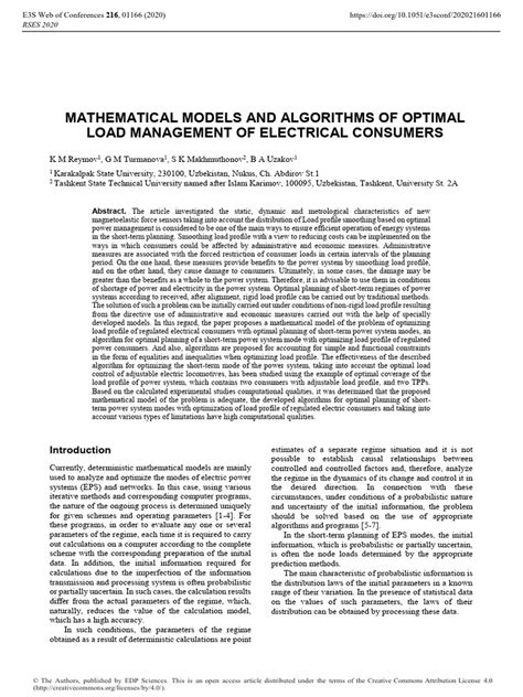 Mathematical Models And Algorithms Of Optimal Load Pdf Mathematical Mathematical Models And Algorithms Of Optimal Load Pdf Mathematical