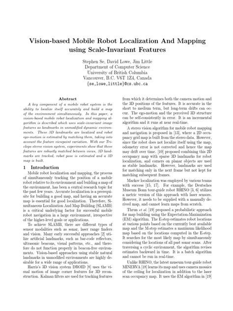 vision based mobile robot localization and mapping using scale invariant features pdf