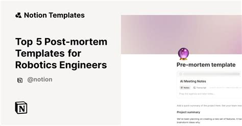 Top 5 Post Mortem Templates For Robotics Engineers Notion Template
