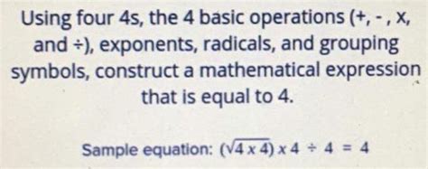 solved using four 4s the 4 basic operations x and