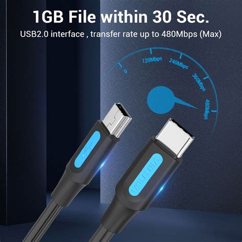Vention Usb C To Mini B Cable For Phone Laptop Carmera Dv Car Recorder Mini B To Type C Cable