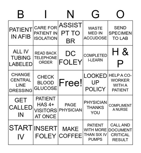 Surgery Bingo Card