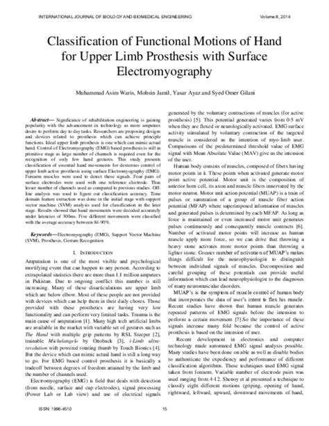 Pdf Classification Of Functional Motions Of Hand For Upper Limb Prosthesis With Surface
