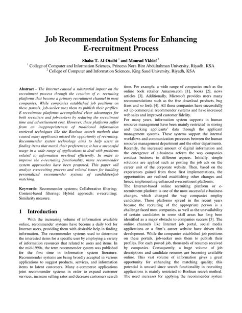 Pdf Job Recommendation Systems For Enhancing E Recruitment Process