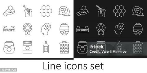 세트 라인 허니콤 꿀벌벌 메달 벌집이 달린 매달려 있는 표지판 손 양봉가 디퍼 스틱 아이콘 벡터 건강한 생활방식에 대한 스톡 벡터 아트 및 기타 이미지 Istock