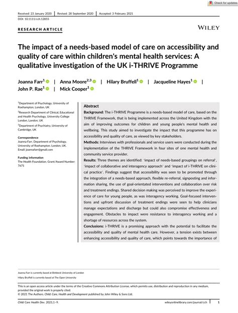Pdf The Impact Of A Needs Based Model Of Care On Accessibility And