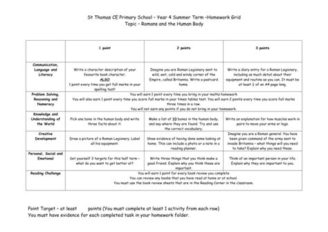 Year 4 Homework Romans And Human Body