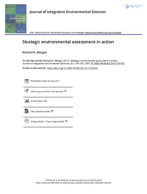 Pdf Strategic Environmental Assessment In Action