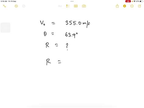 Solved A Projectile Is Fired At 𝑣₀ 368 0 M S At An Angle Of 𝜃 73 5° With Respect To The