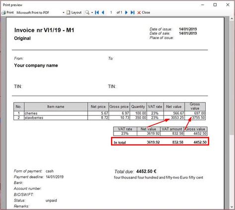 Calculation Of Vat Invoice Document