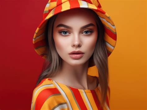 Premium Ai Image Young Cute Female Model With Trendy Summer Outfit Colors