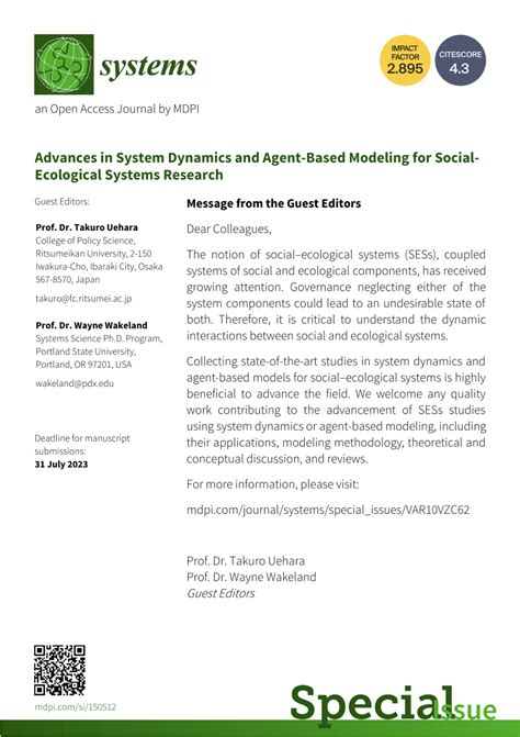 Pdf Systems Special Issue Advances In System Dynamics And Agent Based Modeling For Social