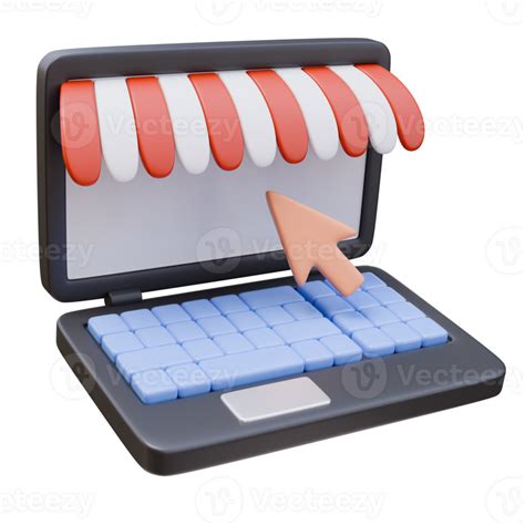 3d Icon Laptop Decorative Shop Canopy And Cursor Store Online Shopping Sale Concept 3d