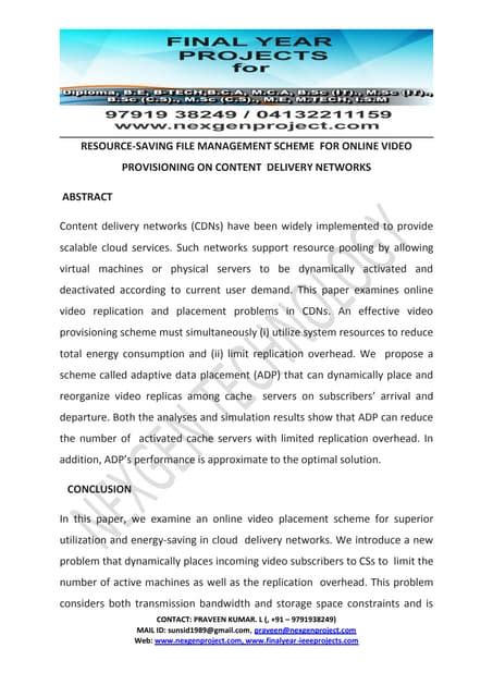 Resource Saving File Management Scheme For Online Video Provisioning On