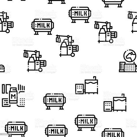 Milk Factory Product Seamless Pattern Vector Stock Illustration