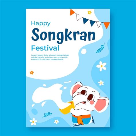 송크란 물 축제를 위한 평면 수직 플라이어 템플릿 무료 벡터