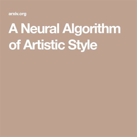 A Neural Algorithm Of Artistic Style Book Cover