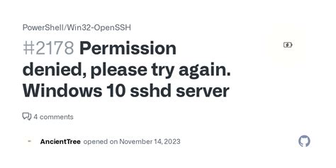 Permission Denied Please Try Again Windows 10 Sshd Server · Issue 2178 · Powershellwin32
