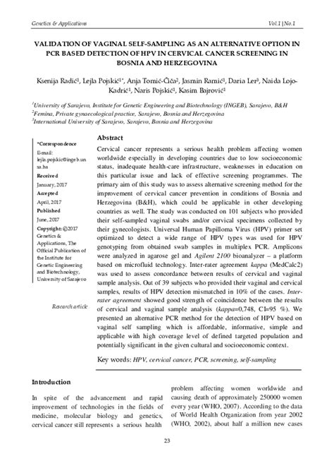 Pdf Validation Of Vaginal Self Sampling As An Alternative Option In Pcr Based Detection Of Hpv