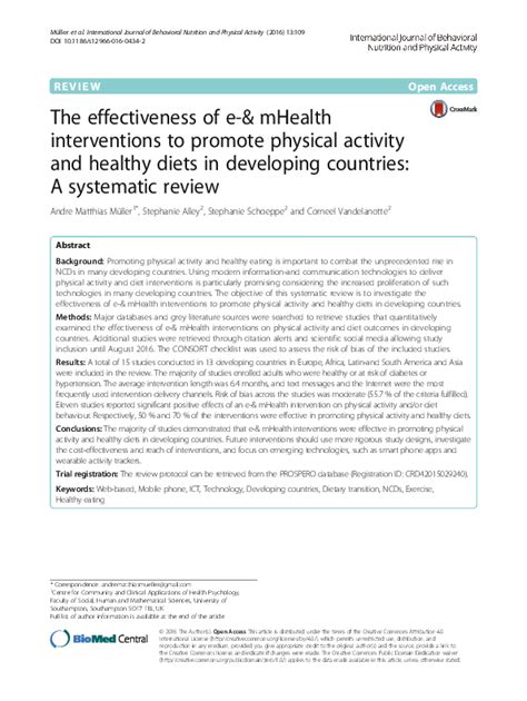 Pdf The Effectiveness Of E And Mhealth Interventions To Promote