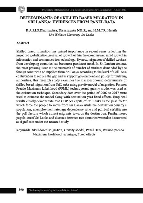 Pdf Determinants Of Skilled Based Migration In Sri Lanka Evidences