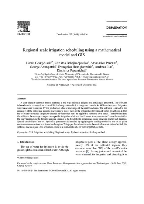 Pdf Regional Scale Irrigation Scheduling Using A Mathematical Model And Gis